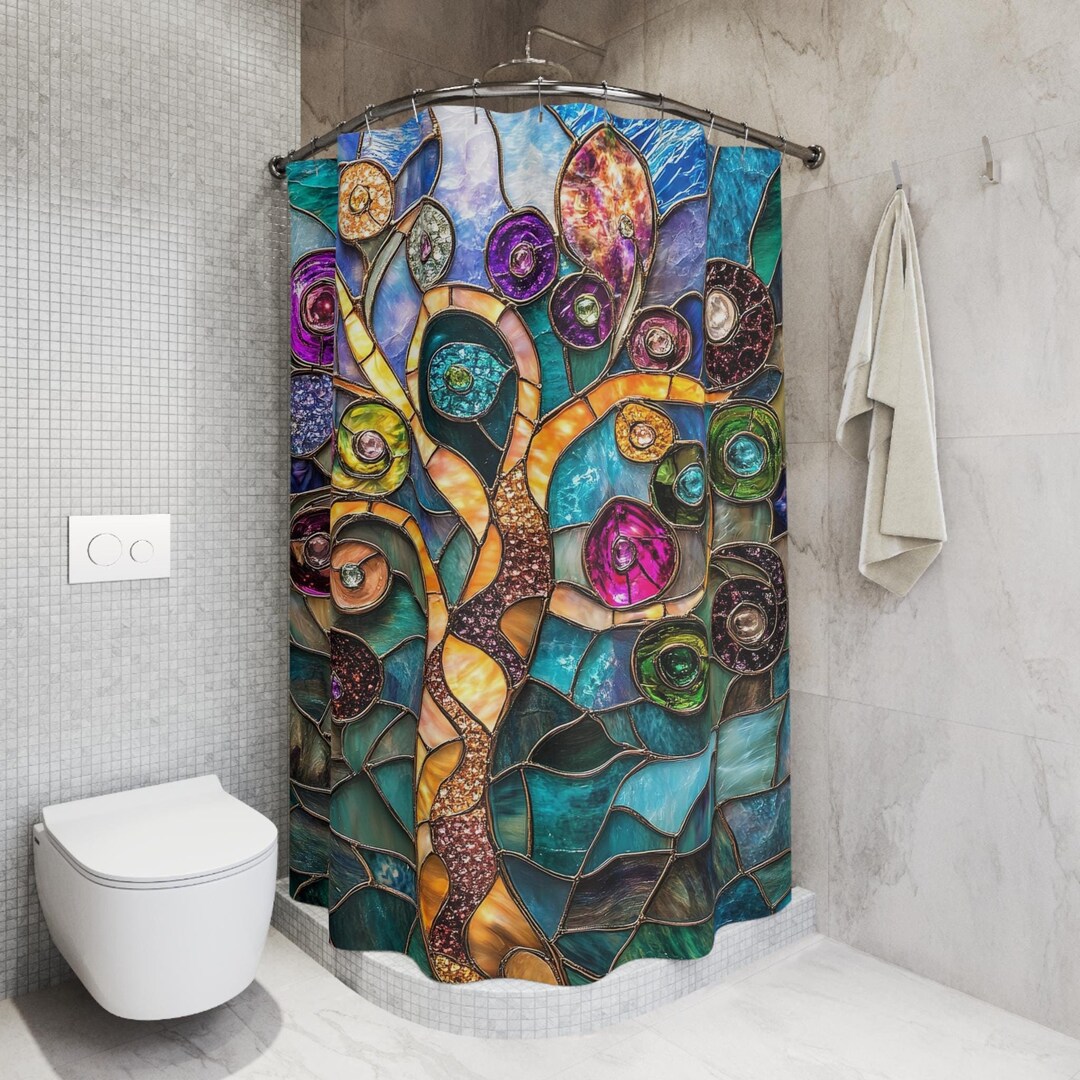 Stained Glass Tree of Life Curtain Boho Bathroom Curtain Spiritual ...