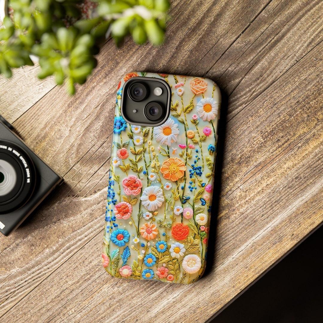 Embroidered Flowers Phone Case Floral Embroidery Cover Flower Pattern ...