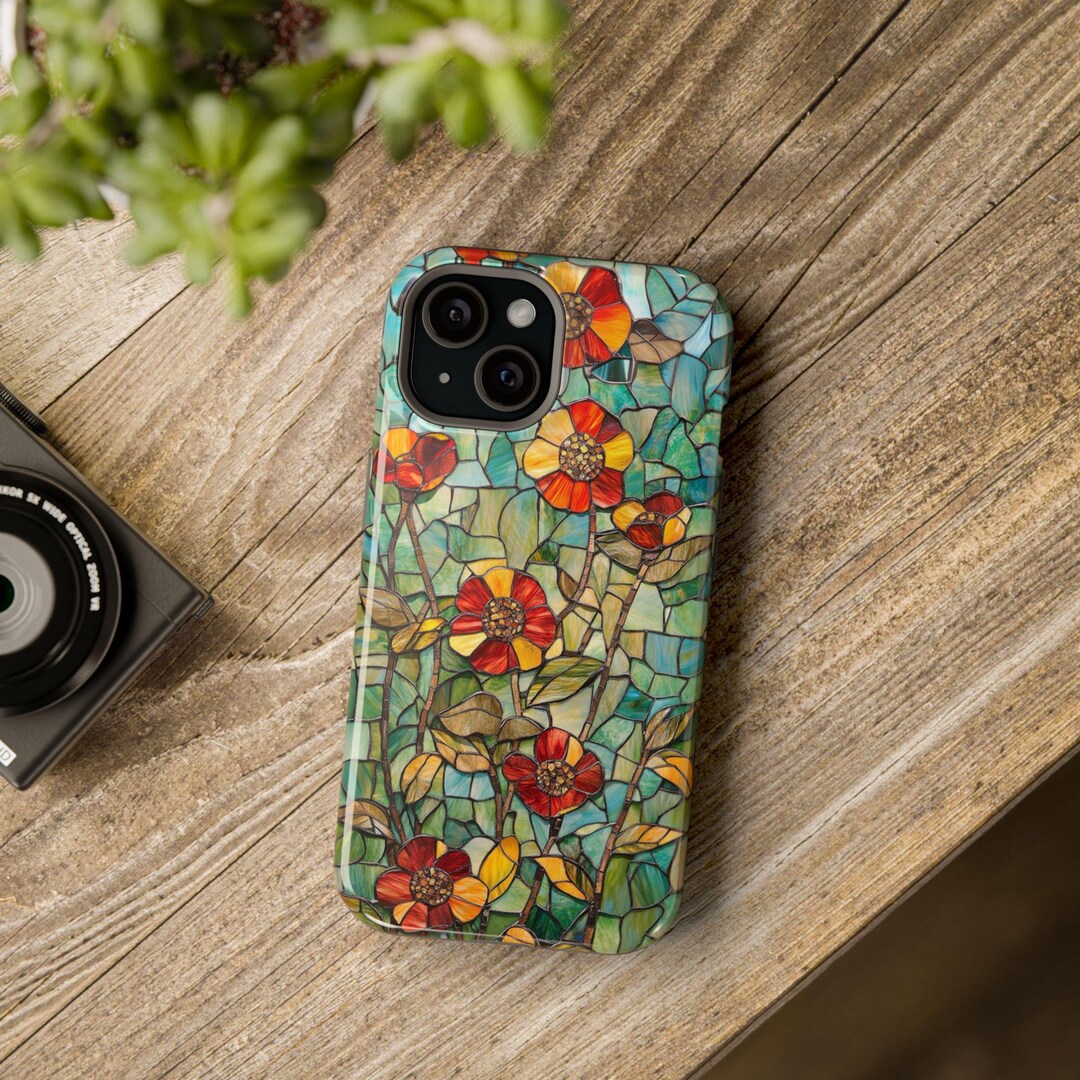 Stained Glass Floral Garden Phone Case Colorful Mosaic Poppy Flower ...