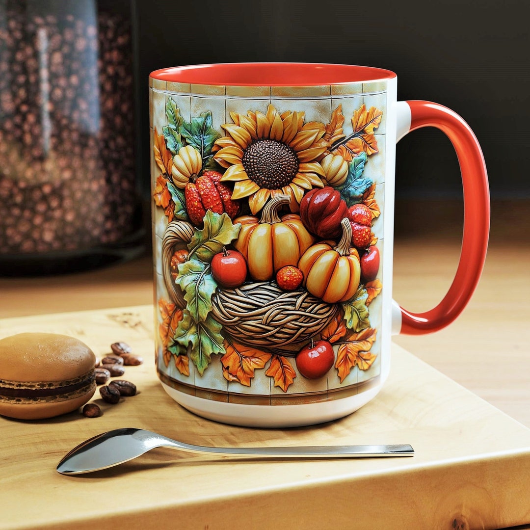 Fall Cornucopia Coffee Mug Fall Harvest Mug 15oz Ceramic Autumn Pumpkin ...
