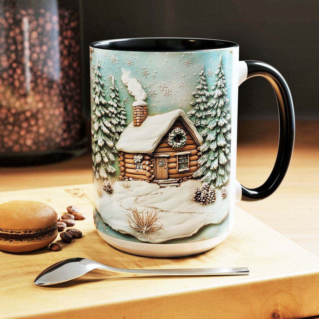 Snowy Cabin Cute Winter Mug Winter Forest Coffee Cup 15oz Winter Mugs ...