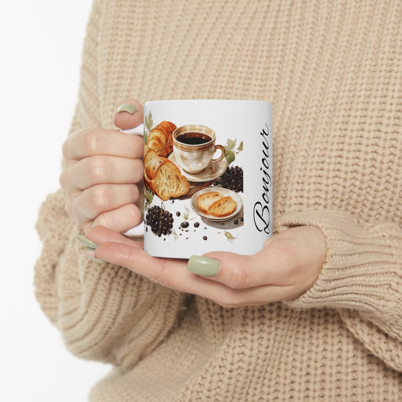 Bonjour Coffee Mug: French Breakfast Theme Ceramic Cup - Etsy