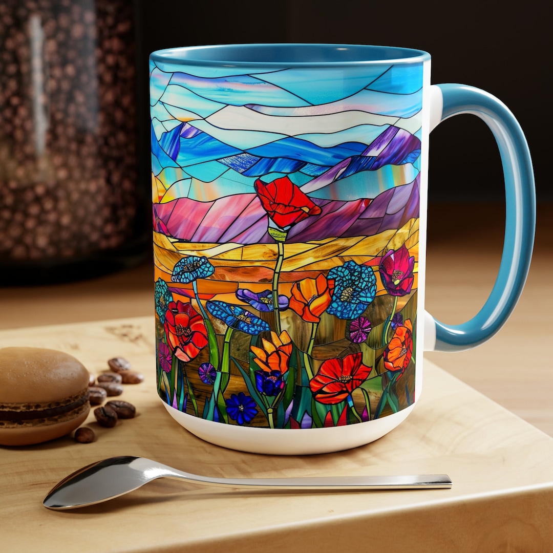 Stained Glass Floral Mug 15oz Stained Glass Art Coffee Mug Stained ...