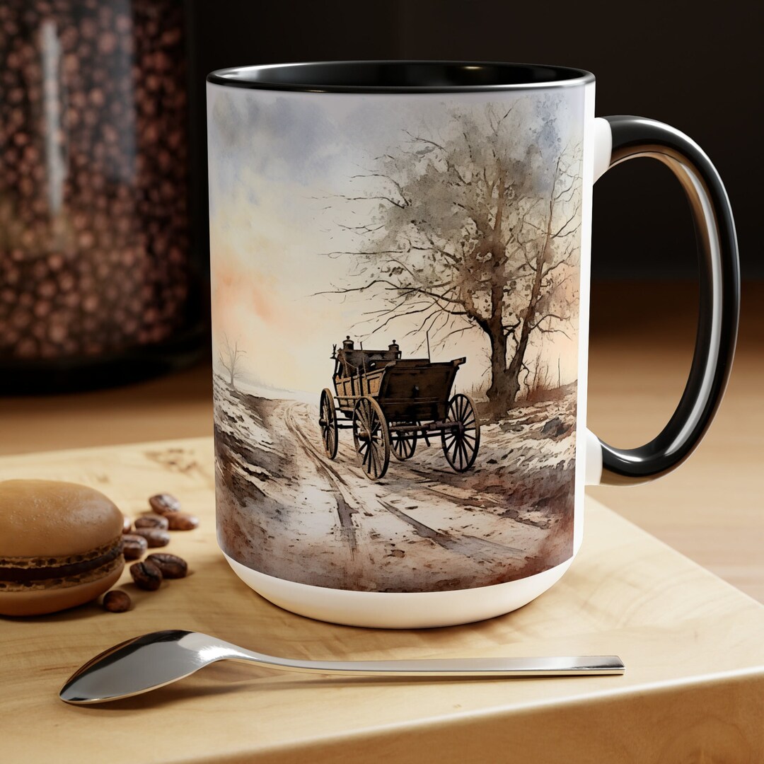 Vintage Winter Path Mug Winter Painting Coffee Mug Snowy Christmas Art ...