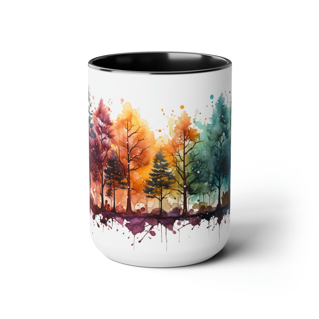 Watercolor Evergreen Trees Mug Forest Themed Ceramic Mug Watercolor ...