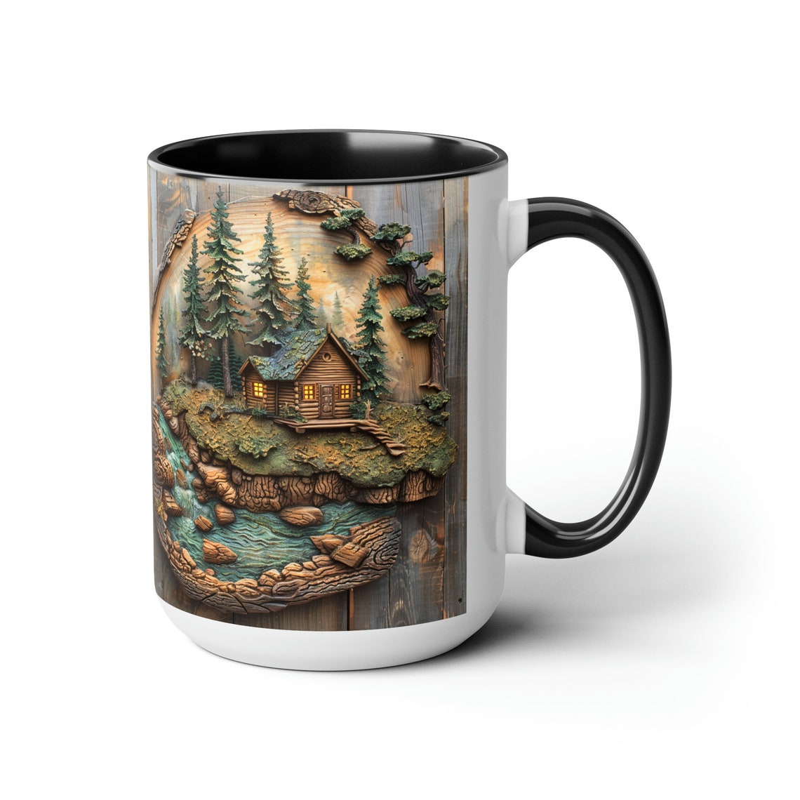 Woodland Forest Mug Rustic Cabin Coffee Mug Wood Panel Art Tea Mug ...