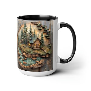 Woodland Forest Mug Rustic Cabin Coffee Mug Wood Panel Art Tea Mug ...