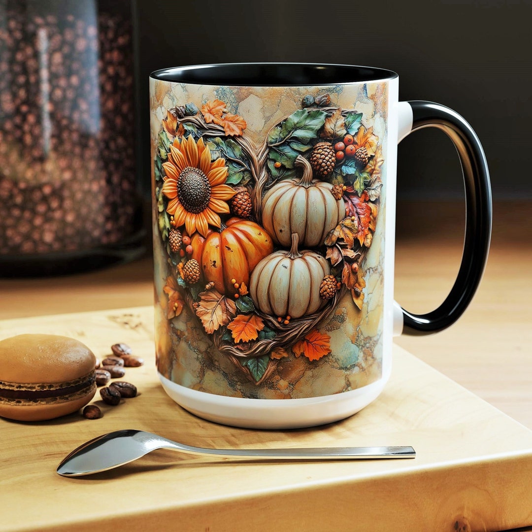 Rustic Fall Heart Mug: Pumpkin Spice Coffee Cup, Farmhouse Thanksgiving ...