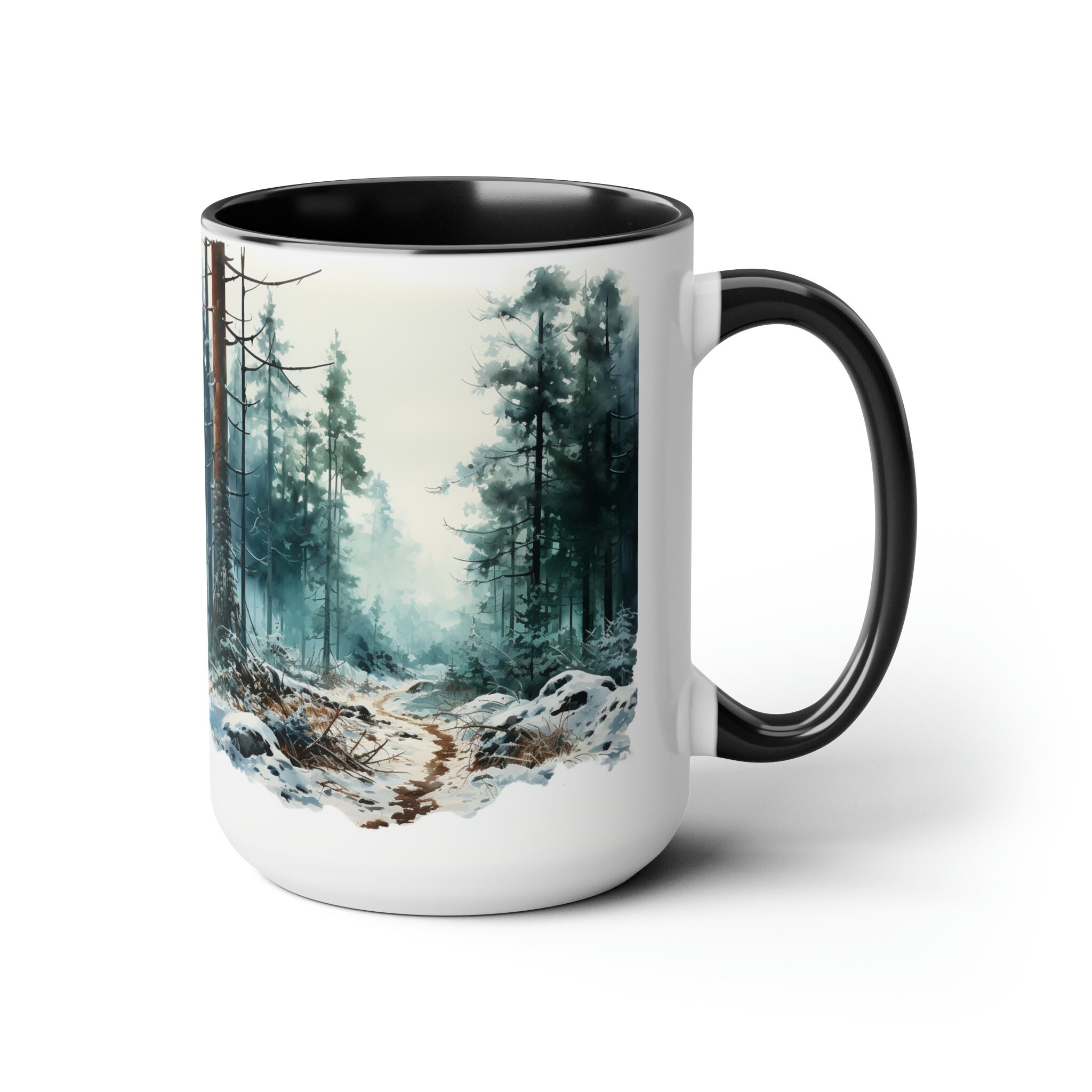 Winter Pine Forest Mug Watercolor Pine Trees Coffee Winter Decor Indoor ...