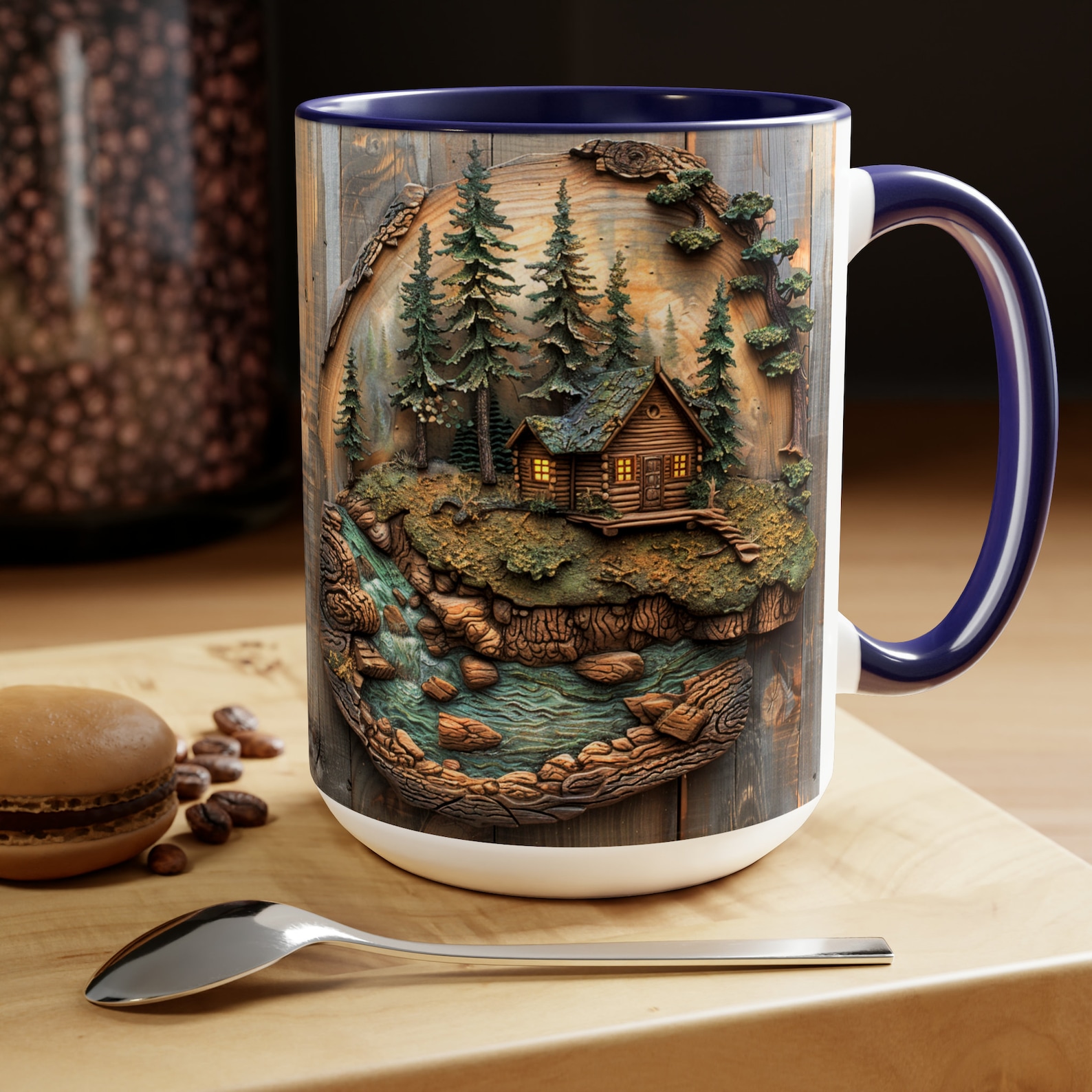 Woodland Forest Mug Rustic Cabin Coffee Mug Wood Panel Art Tea Mug ...