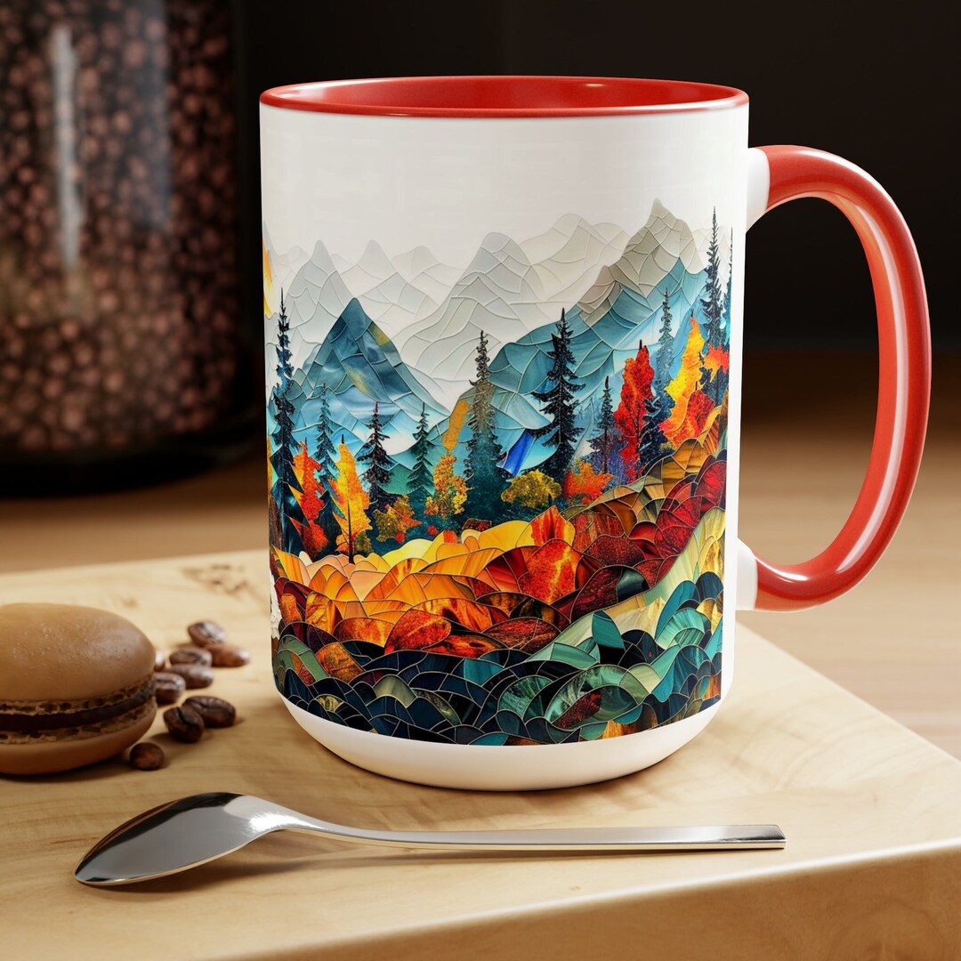 Stained Glass Mountain Mug Mountain Range Coffee Mug Outdoor Design Tea ...