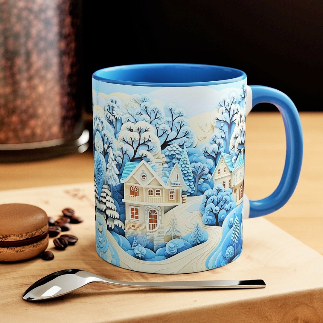 Winter Scene Coffee Mug Enchanting Holiday Village Mug Snow Covered ...