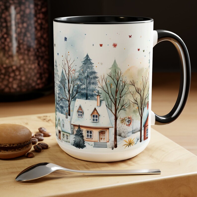 Winter Houses Mug Holiday Tea Mug Winter Village Town Cup Adorable ...