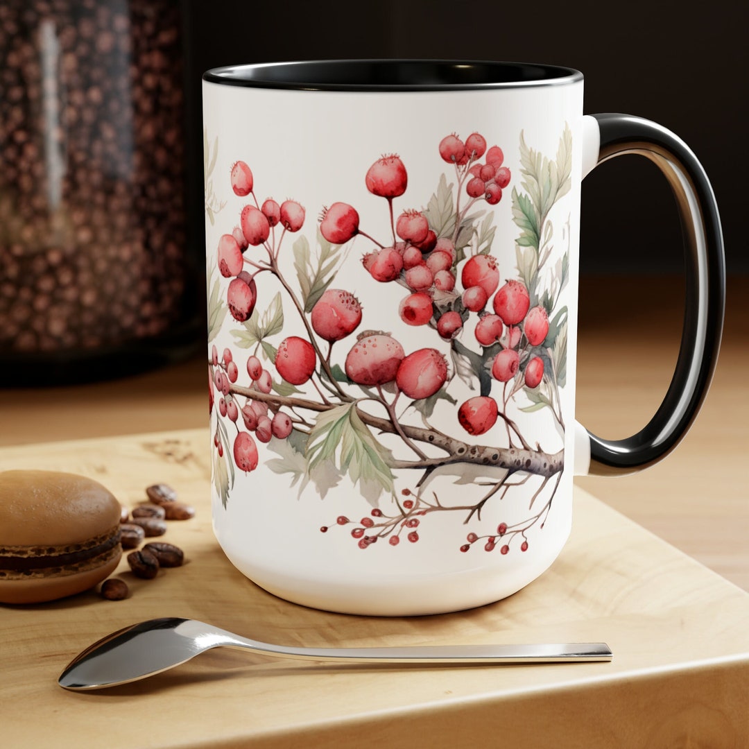 Pip Berry Garland Mug Red Pip Berry Wreath Coffee Mug Floral ...