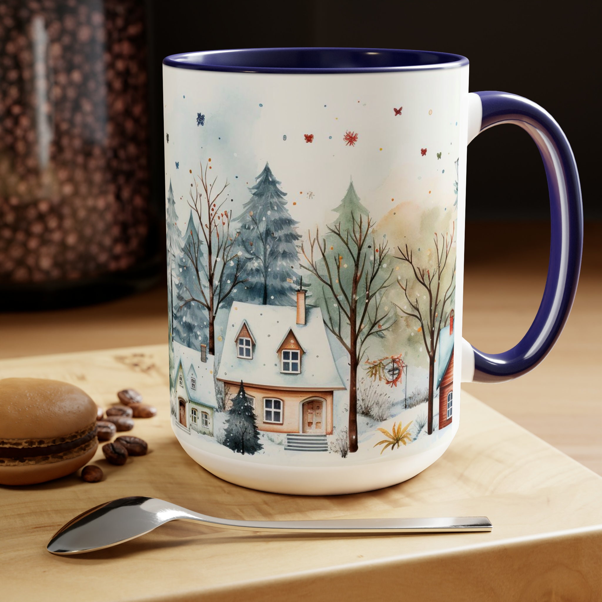Winter Houses Mug Holiday Tea Mug Winter Village Town Cup Adorable ...