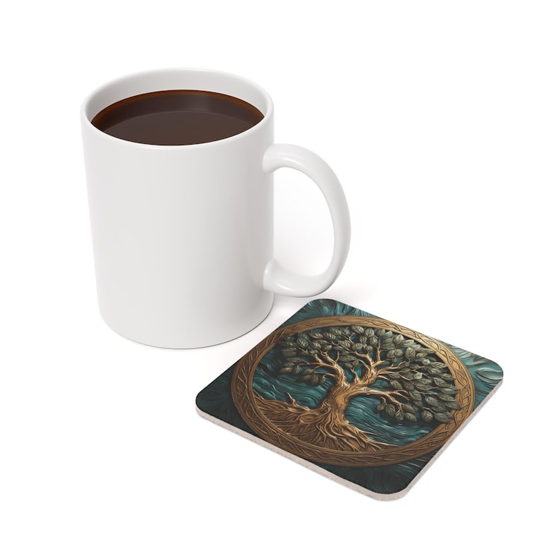 Artisan Tree of Life Cork Coaster Set Nature Inspired Coffee Table ...