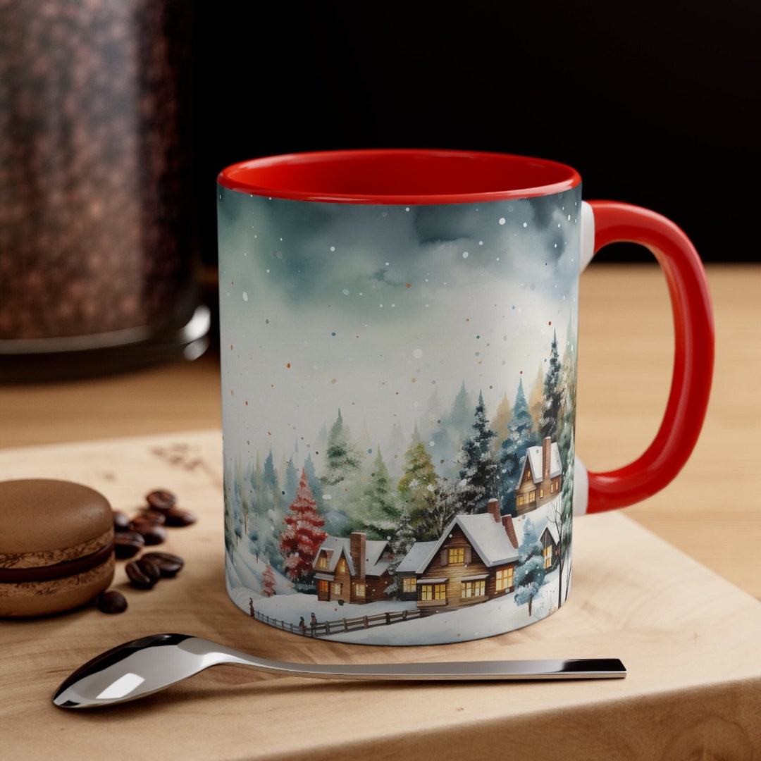 Christmas Village Mug 11oz Holiday Coffee Mug Ceramic Festive Winter ...