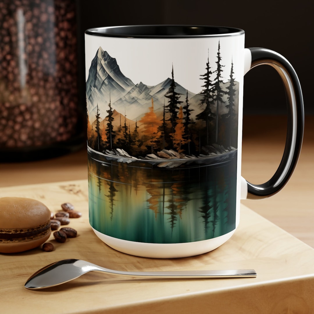Watercolor Mountain Cup Nature Inspired Coffee Mug Artistic Mountain ...