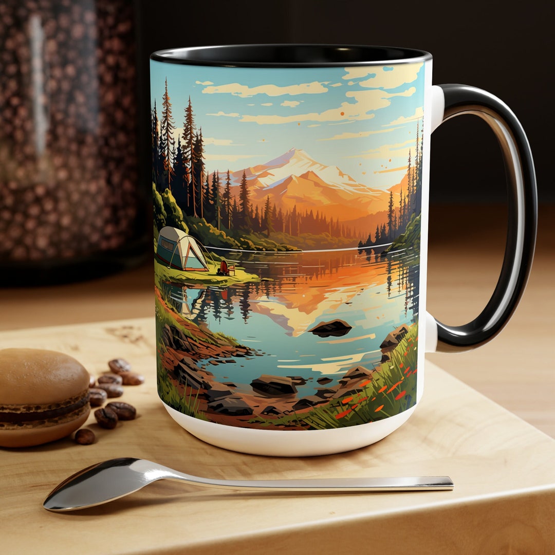 Vintage Campfire Poster Mug Retro Forest Wall Art Coffee Mug Nature ...