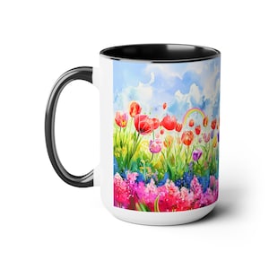 Spring Flowers Mug Tulip Lilac Cup Flower Field Coffee Mug Spring Field ...