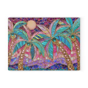 Summer Palm Tree Cutting Board Tropical Stained Glass Kitchen Chopping ...