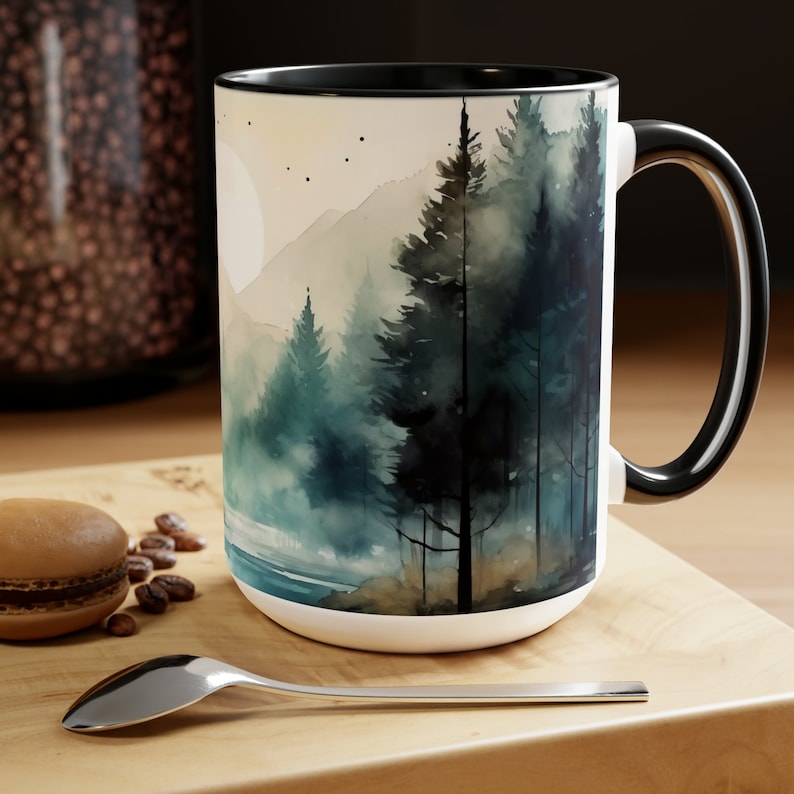 Green Forest Art Mug 15oz Large Watercolor Trees Art Coffee Mug Nature ...