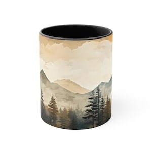 Watercolor Mountain Scene Mug Artistic Alpine Landscape Mug Painterly ...