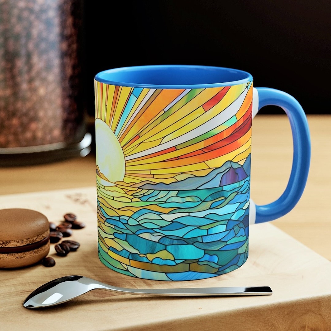 Stained Glass Sun Mug Sunset on the Beach Coffee Mug Glass Art Decor ...