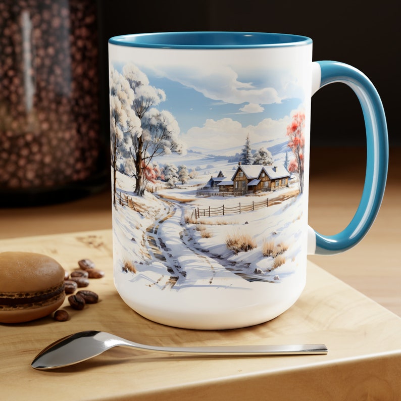 Winter Ranch Coffee Mug: Snowy Farmhouse Scene, Cozy Drinkware - Etsy