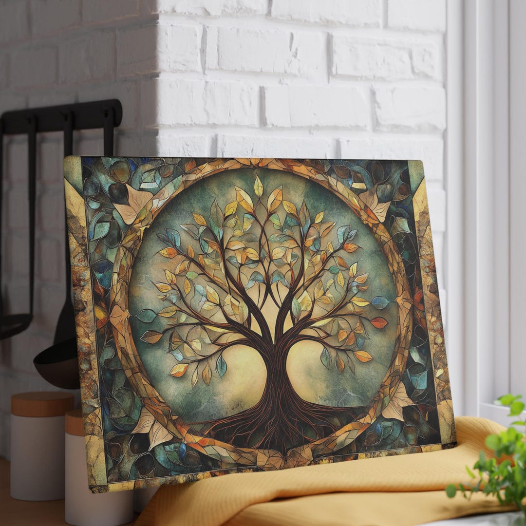 Stained Glass Tree of Life Cutting Board Yggdrasil Norse Art Tempered ...