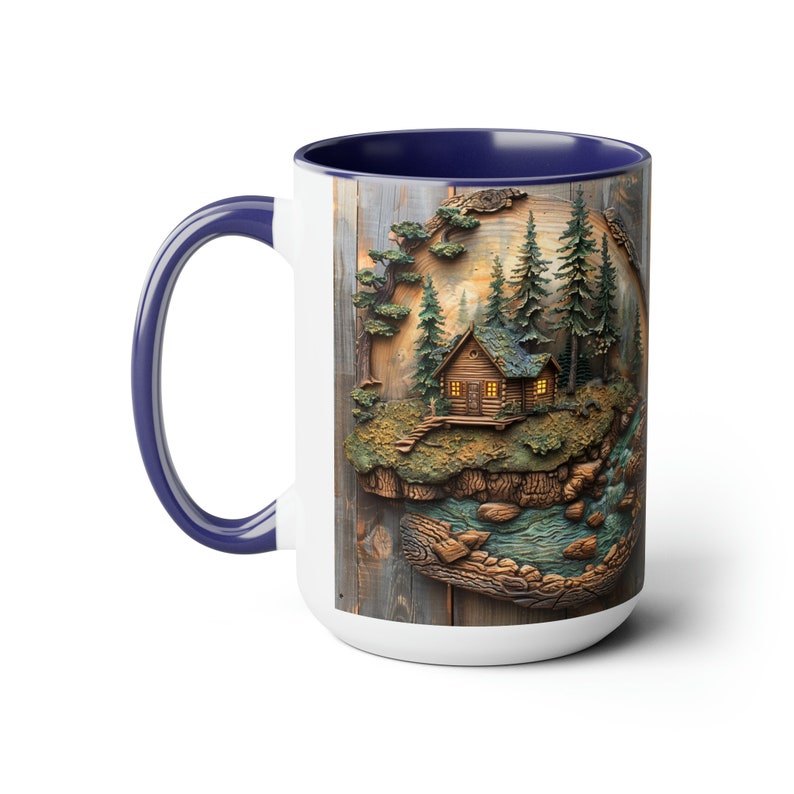 Woodland Forest Mug Rustic Cabin Coffee Mug Wood Panel Art Tea Mug ...