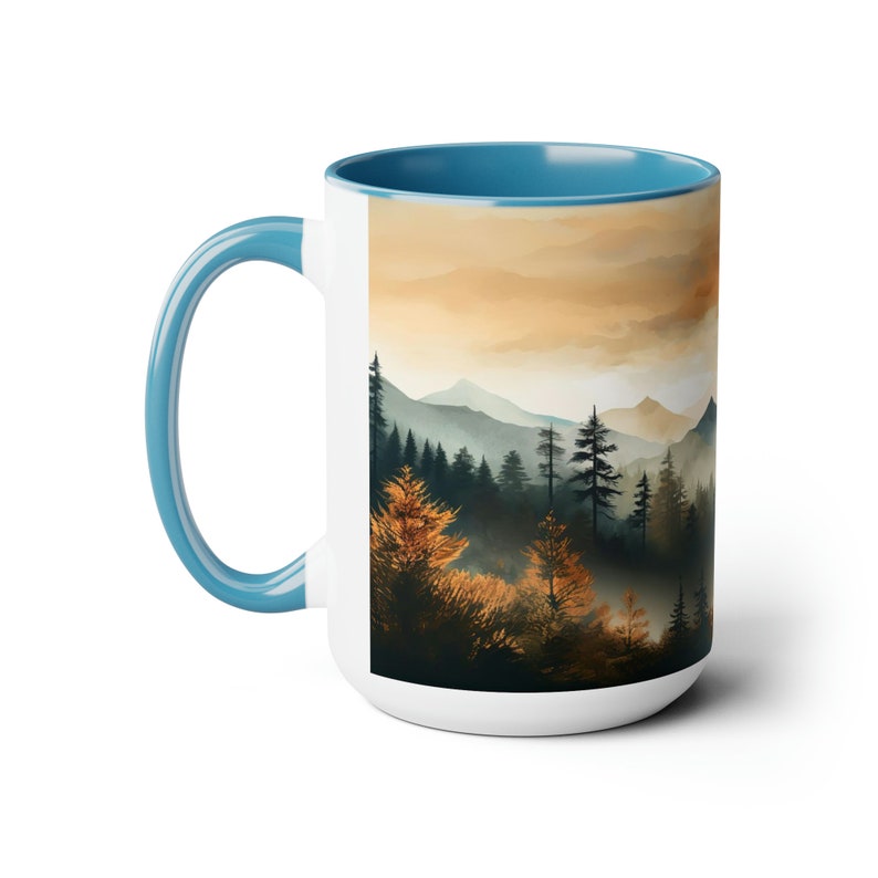Mountain and Trees Painting Mug Rustic Mountain Art Decor Mug Mountain ...