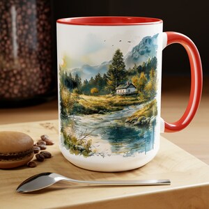 River Landscape Mug Cottage Painting Coffee Mug Rural Landscape Tea Cup ...