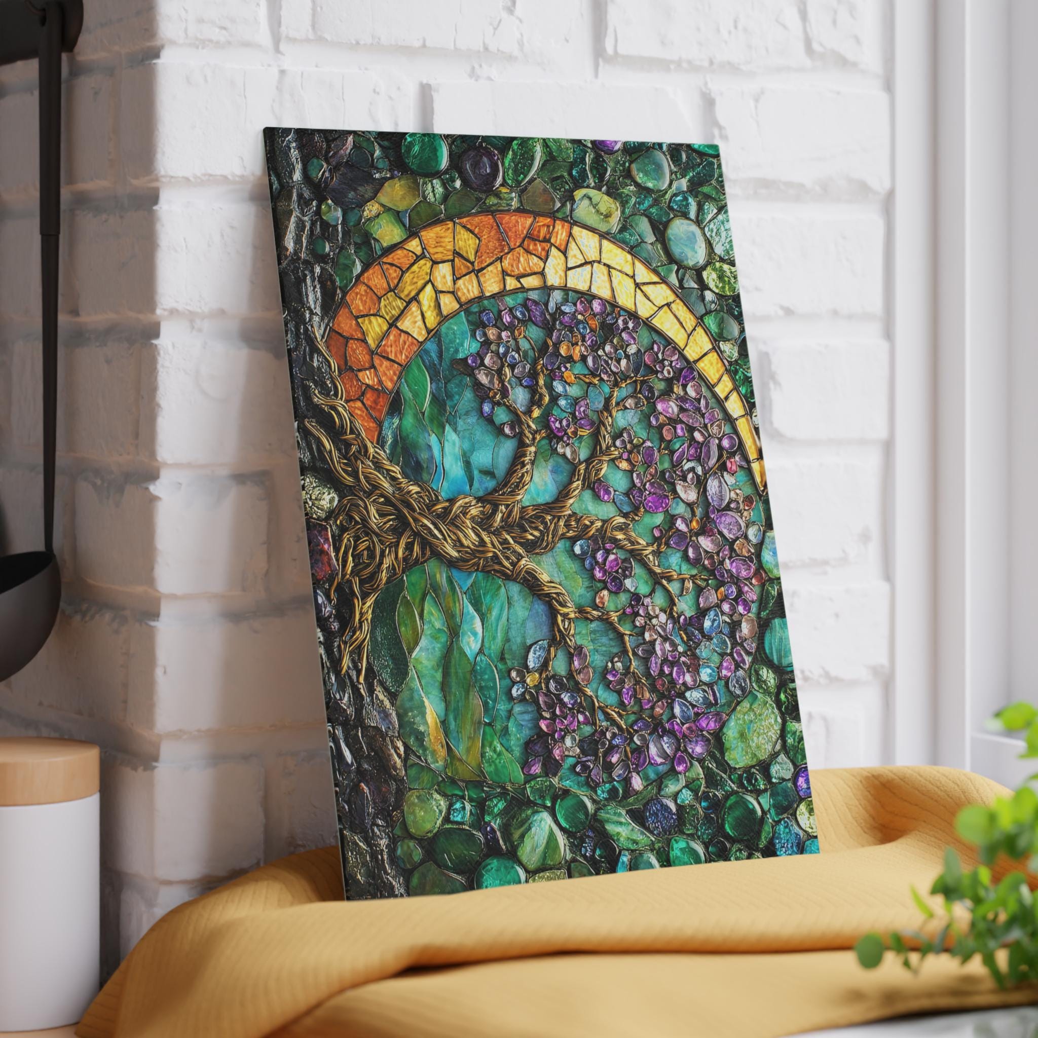 Stained Glass Tree of Life Cutting Board Crescent Moon Mosaic Boho ...