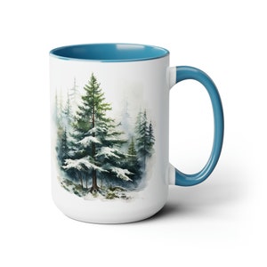 Winter Tree Mug Snowy Evergreen Cup Pine Tree Coffee Mug Snow Covered ...