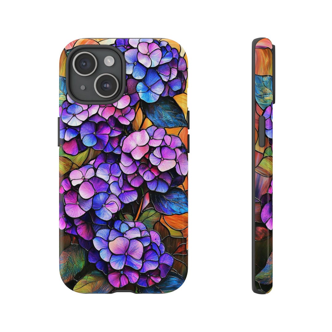 Purple Hydrangea Stained Glass Phone Case Faux Stained Glass Floral ...
