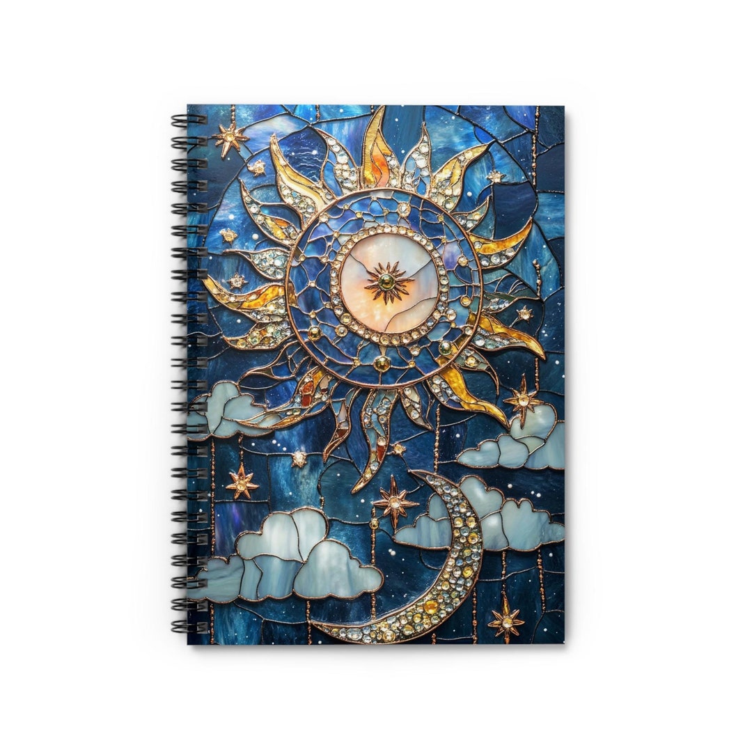 Sun and Moon Notebook Crescent Moon Journal Navy Blue Cloud and Star Spiral Notepad Celestial ...