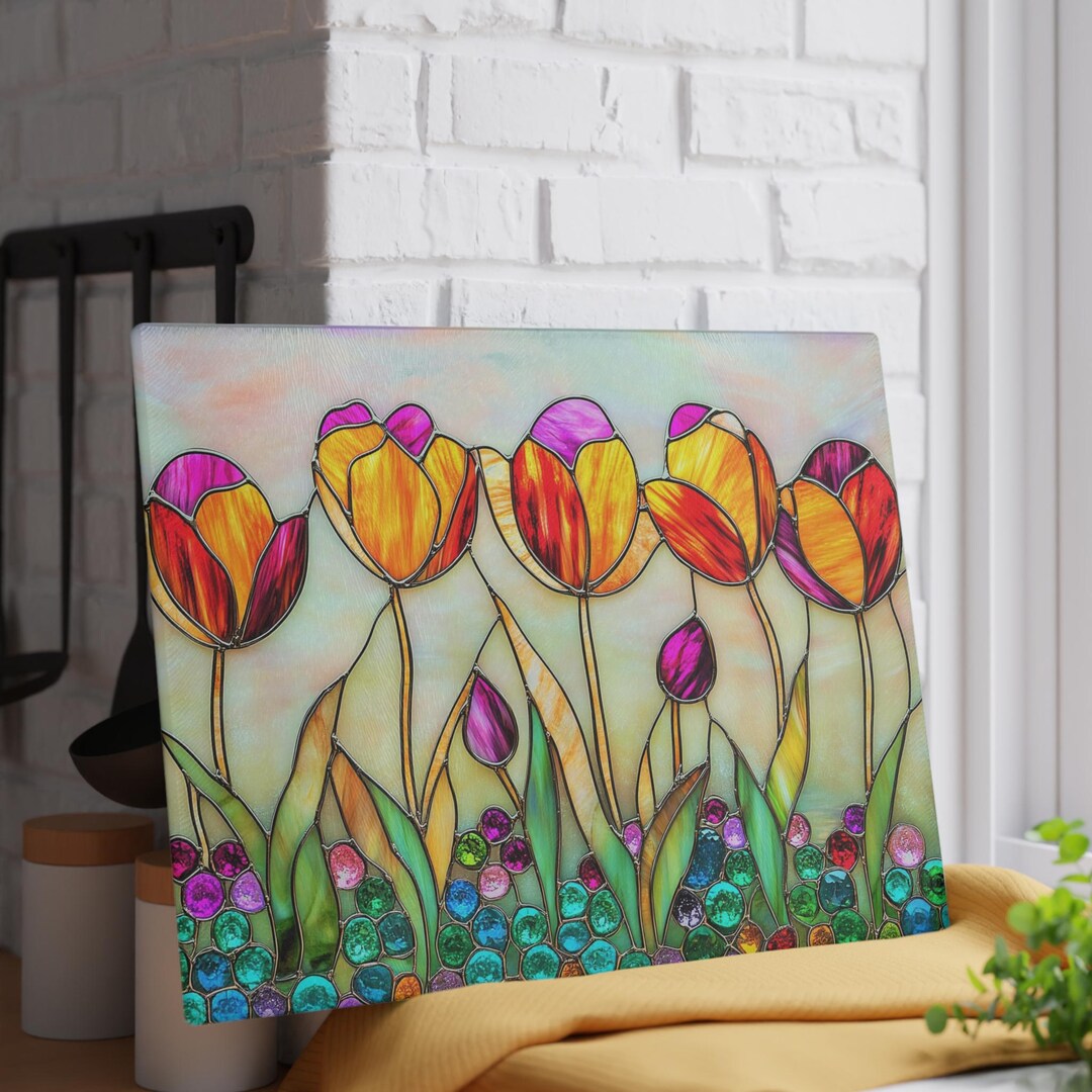 Stained Glass Tulip Cutting Board Colorful Floral Chopping Board Spring ...