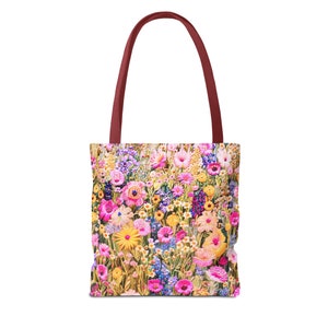 Tote Bag Pink Floral Embroidered Tote Bag Flower Pattern Tote Bag ...