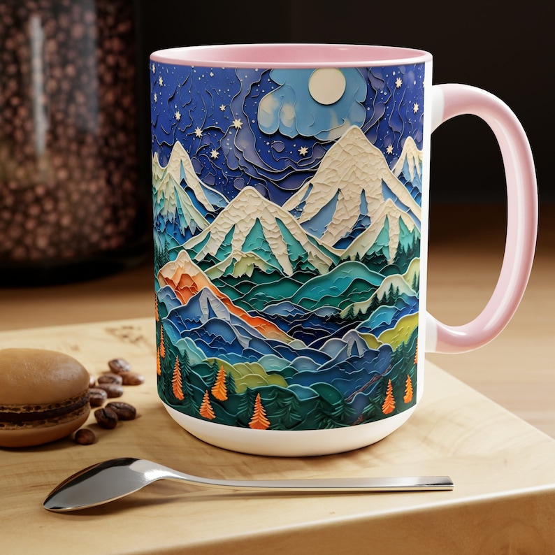 3D Winter Night Mountain Landscape Mug Winter Forest Landscape Coffee ...