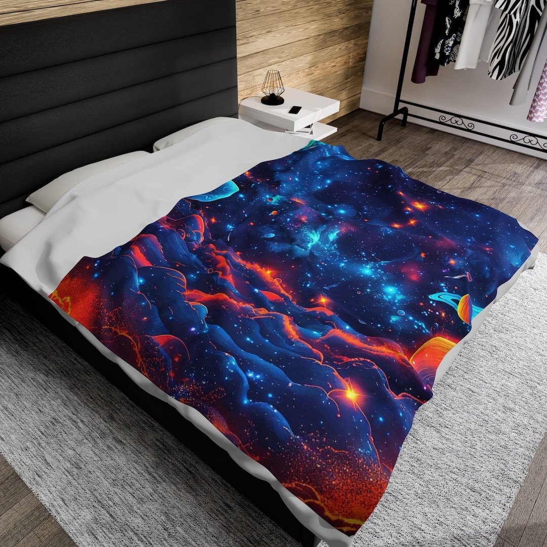Galaxy Velveteen Plush Blanket: Starry Night Space Decor - Etsy