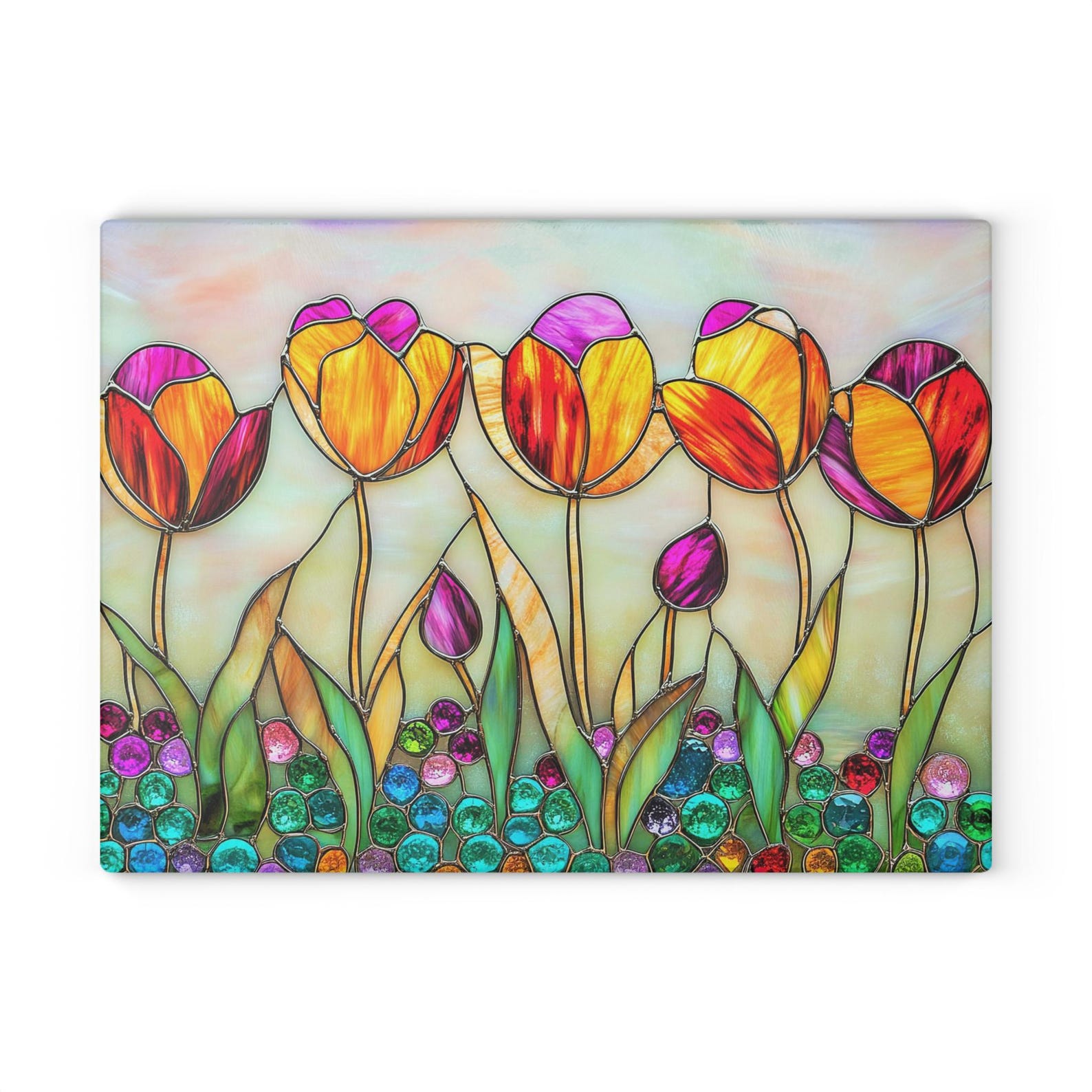 Stained Glass Tulip Cutting Board Colorful Floral Chopping Board Spring ...