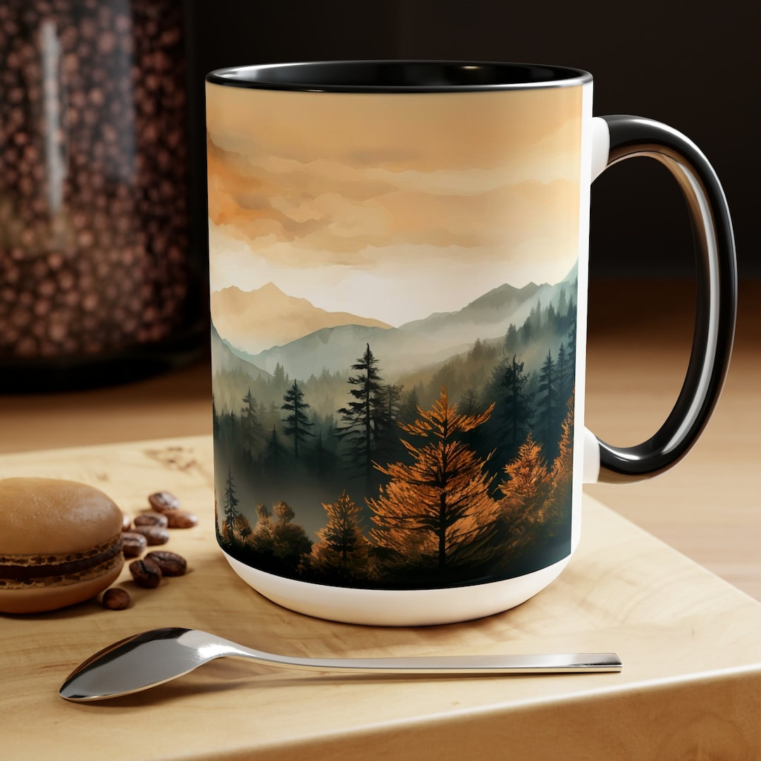Mountain and Trees Painting Mug Rustic Mountain Art Decor Mug Mountain ...