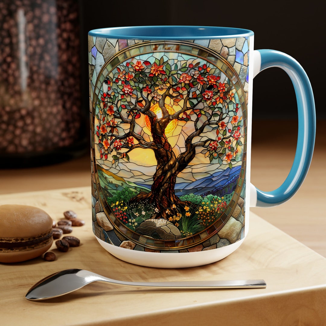 Stained Glass Tree of Life Mug Nature Inspired Ceramic Coffee Cup Boho ...