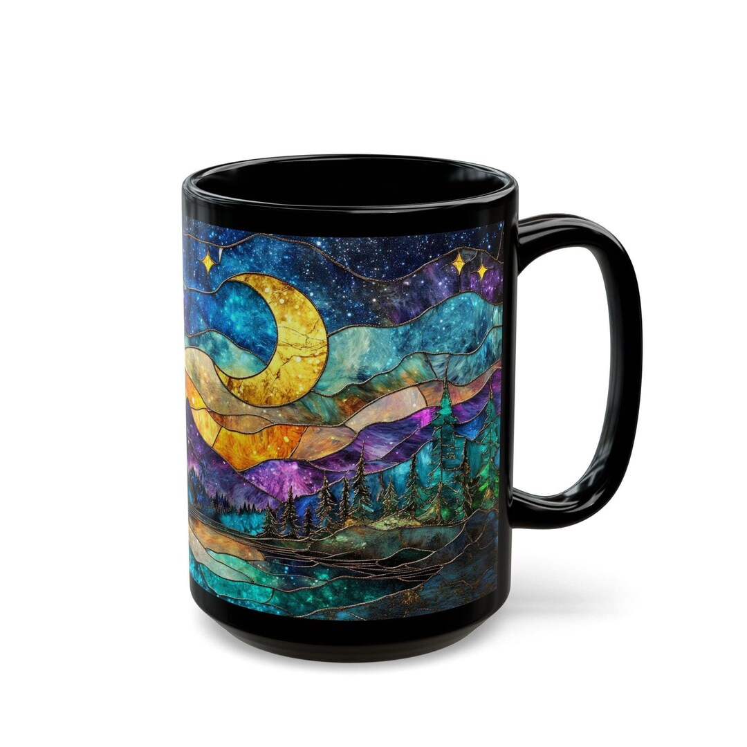Stained Glass Northern Lights Mug: Celestial Decor, 15oz Ceramic - Etsy