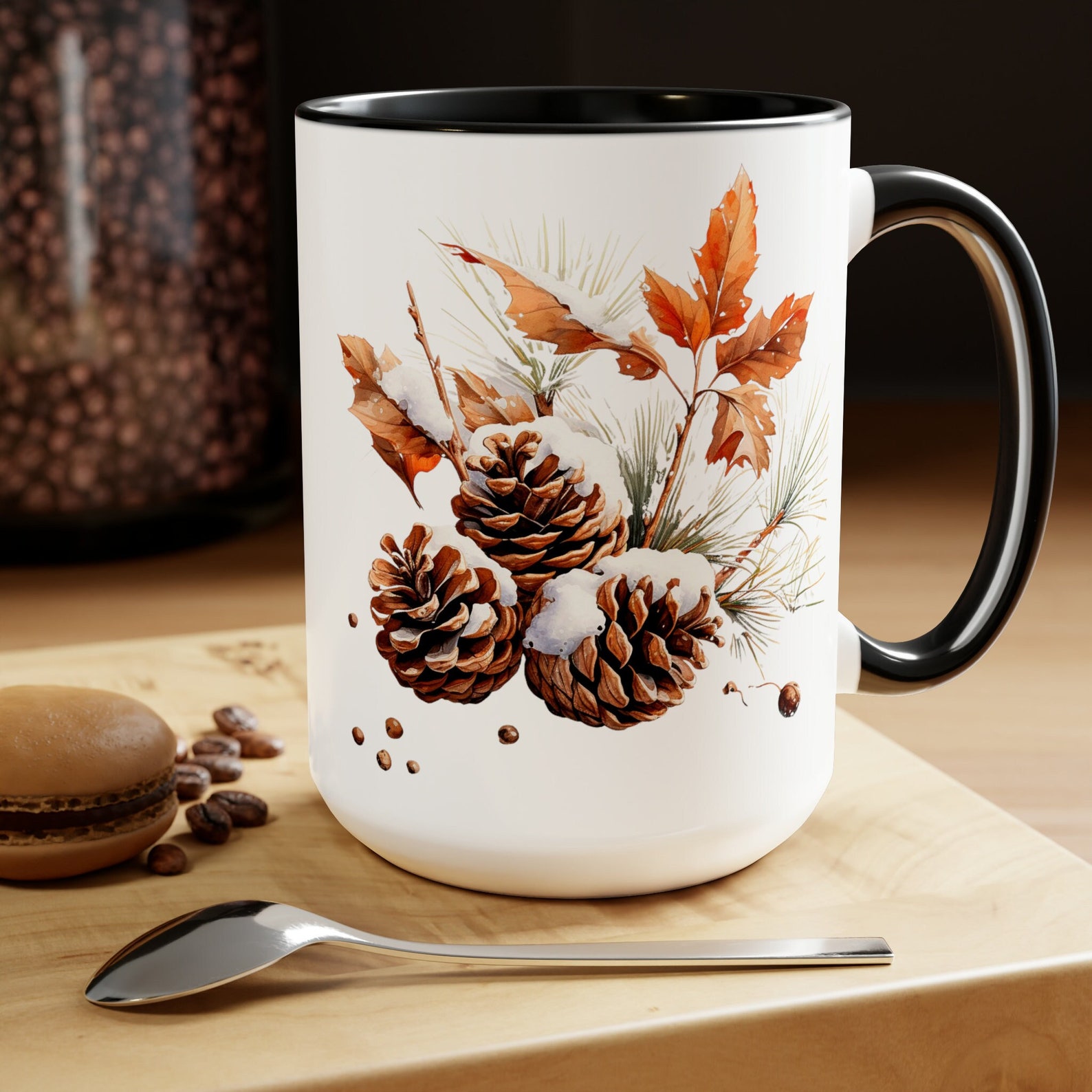 Snowy Pinecone Coffee Mug Winter Pinecone Tea Cup Pinecone and Snow Tea ...