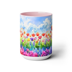 Spring Flowers Mug Tulip Lilac Cup Flower Field Coffee Mug Spring Field ...