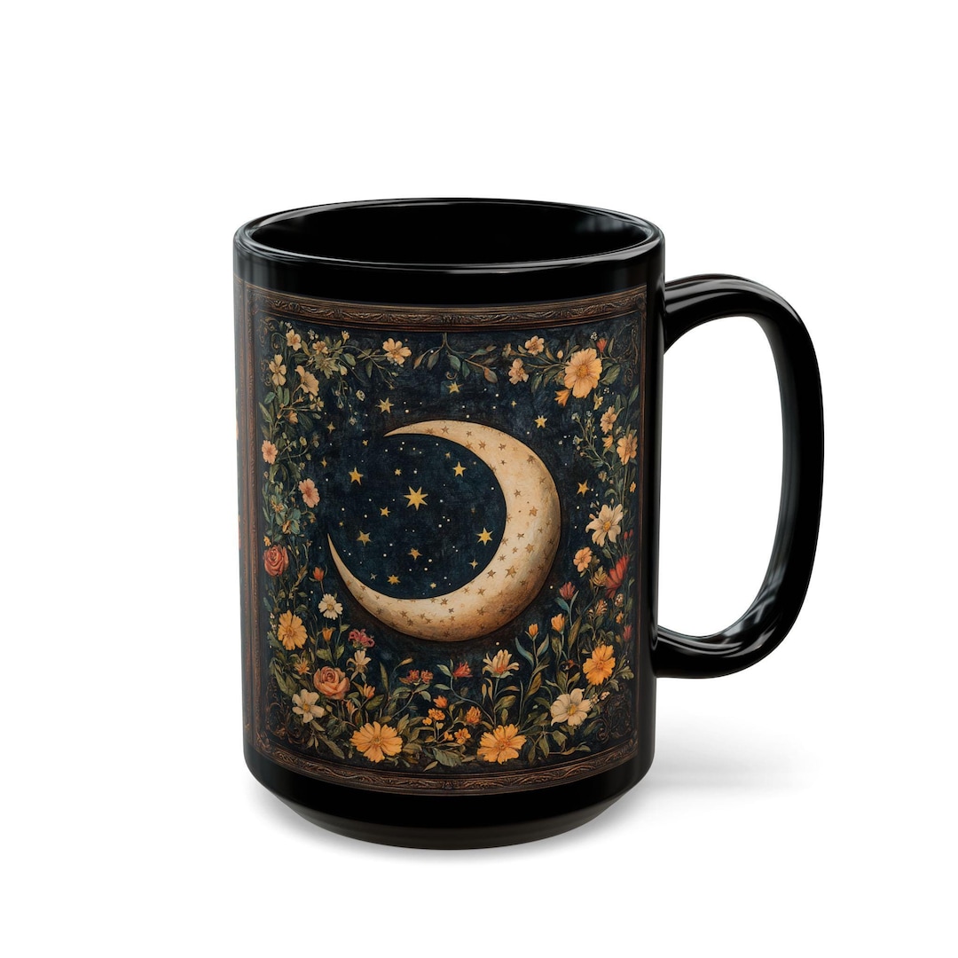 Floral Crescent Moon Ceramic Mug: Retro Cottagecore Decor - Etsy
