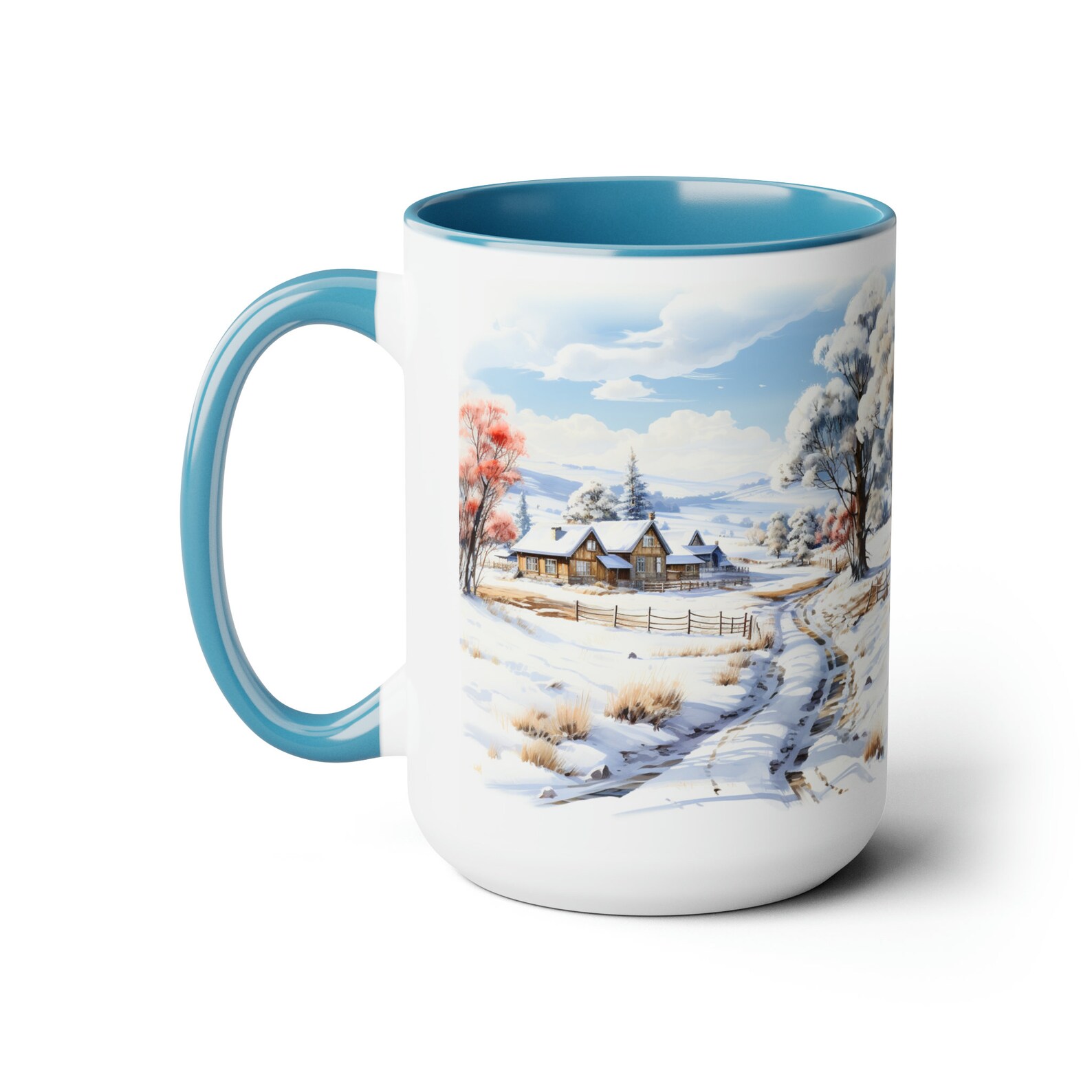 Winter Ranch Coffee Mug: Snowy Farmhouse Scene, Cozy Drinkware - Etsy