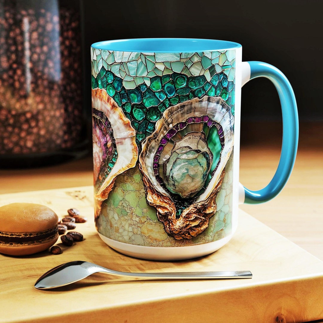 Gemstone Oyster Shell Mug Nautical Coastal Ceramic Cup 15oz - Etsy